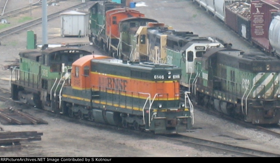 Retired BNSF engines at Northtown Mn in 2007.